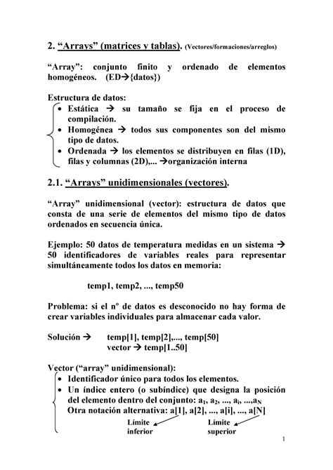 Sesion Apuntes Arrays Matrices Y Tablas Vectores Formaciones Arreglos