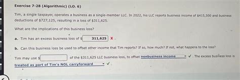 Solved Exercise 7 28 Algorithmic LO 6 Tim A Single Chegg Com