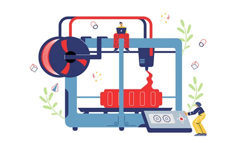 기술자 직원 캐릭터가 있는 3d 프린터 평면 벡터 삽화 3차원 형태에 대한 스톡 벡터 아트 및 기타 이미지 3차원 형태 인쇄공 컴퓨터 프린터 Istock