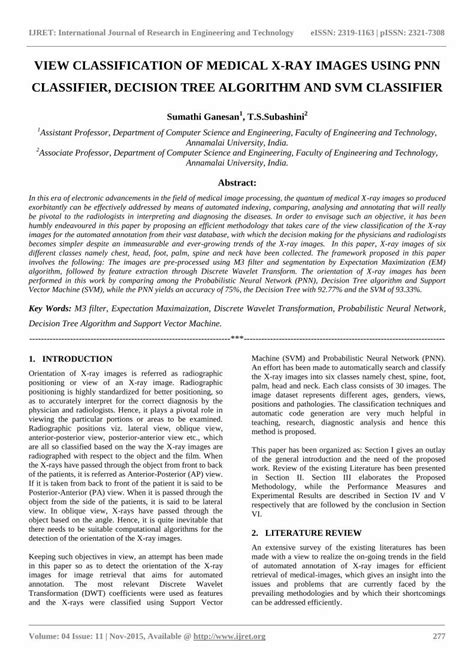 Pdf View Classification Of Medical X Ray Images Using Pnn Classifier Decision Tree Algorithm