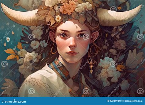 Taurus Zodiac Sign As A Beautiful Fashion Horned Girl Character