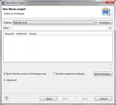 Eclipse No Archetypes In Default Local Catalog When Creating New