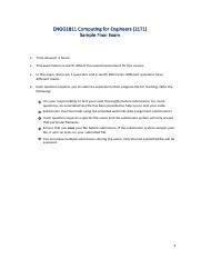 Sampleexam T Pdf Engg Computing For Engineers T Sample Final Exam Time Allowed