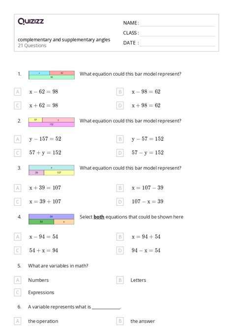 50 Complementary Supplementary Vertical And Adjacent Angles Worksheets For 4th Grade On