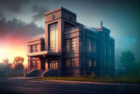 Facade Of An Industrial Commercial Building Generative Ai Stock