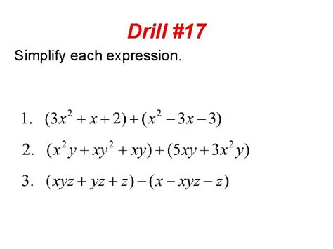 Drill 17 Simplify Each Expression Drill 18 Simplify