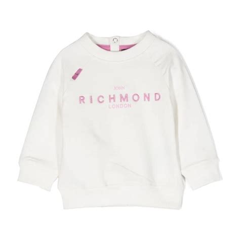 Richmond Felpa Bianca Bambina In Cotone Con Dettagli In Rosa Logo Sul
