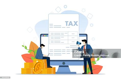 온라인 세금 납부 벡터 일러스트레이션 개념 세금 양식을 작성하는 사람 웹 사이트를 통해 디지털 방식으로 세금을 제출하는 사람 웹 랜딩 페이지 Ui 모바일 앱 전단지 배너