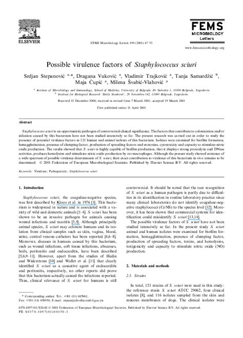 Pdf Possible Virulence Factors Of Staphylococcus Sciuri Dragana