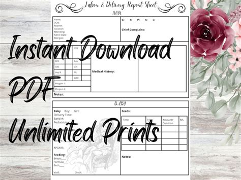Labor And Delivery Report Sheet Black And White Nurse Report Nurse