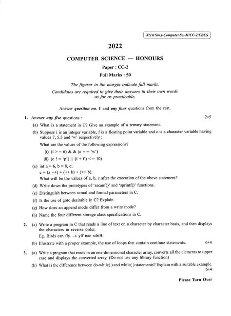 File Cu 2022 B Sc Honours Computer Science Semester 1 Paper Cc 2 Qp