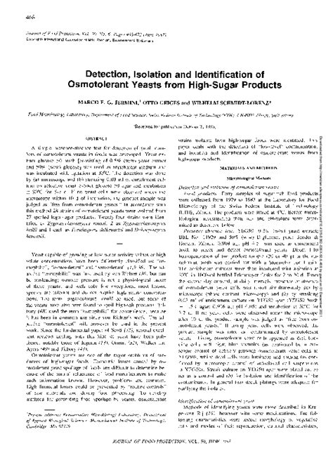 Pdf Detection Isolation And Identification Of Osmotolerant Yeasts From High Sugar Products