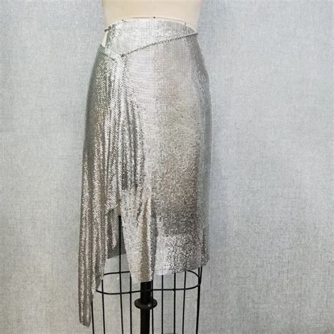 2021 Sexy Club Silver Aluminum Sequin Metallic Asymmetric Metal Mesh