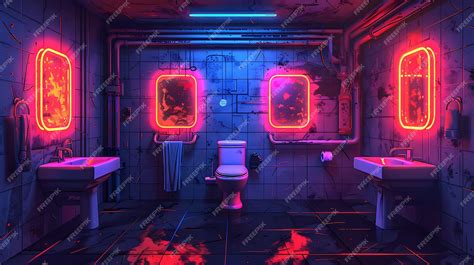 Premium Photo Dystopian Bathroom With Led Lit Mirrors Robotic Toilet