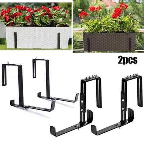Metal Balcony Brackets Pair Hook Trough Plant Pot Hanging Hooks Rail