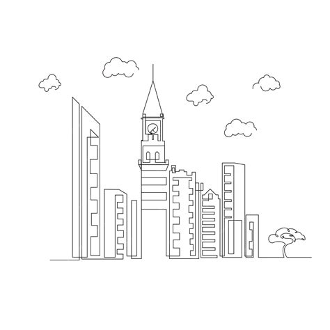 Skyline De Edifícios Da Cidade Com Nuvens Uma Linha De Arte Nova York