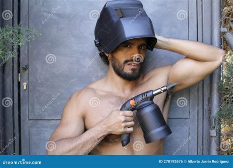 Worker Holding Welding Torch And Protective Helmet Stock Photo Image Of Craftsman Factory
