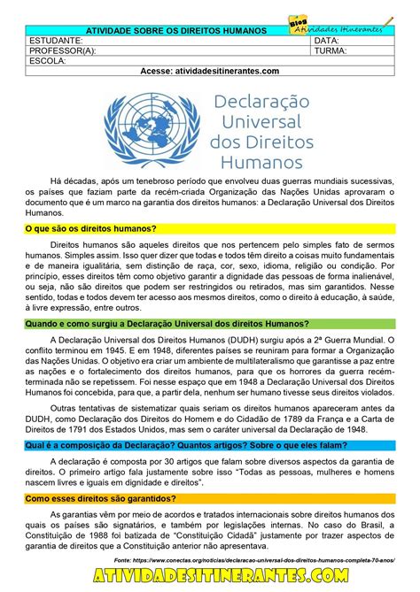 Atividades Itinerantes Atividade Sobre Direitos Humanos