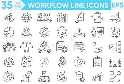 Workflow Line Icon Set Planning Progress Server Flowchart And More Vector And Illustrator