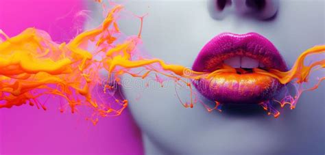 Close Up Of Vibrant Pink And Orange Lips With Smoky Effect Generative