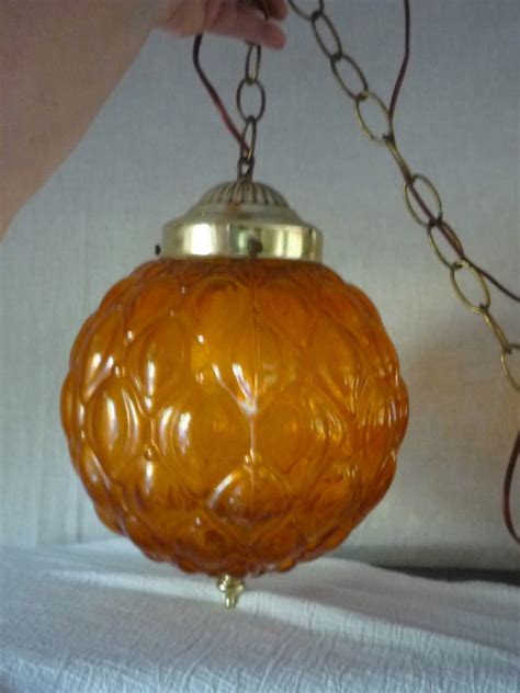 Vintage Hanging Globe Light Amber Swang Lamp By Shabbylull
