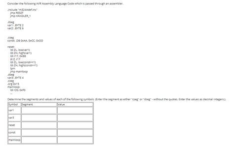 Solved Consider The Following Avr Assembly Language Code Chegg