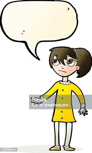 말풍선이 있는 걱정스러움 여자아이 말풍선을 귀여운에 대한 스톡 벡터 아트 및 기타 이미지 귀여운 그리기 기이함 Istock