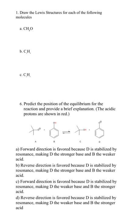 Solved 1 Draw The Lewis Structures For Each Of The Chegg
