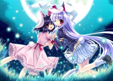 2girls Animal Ears Black Hair Bunny Ears Bunnygirl Capura Lin Inaba