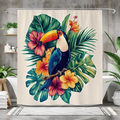 Tropical Toucan And Hibiscus Shower Curtain Waterproof Fabric Bath
