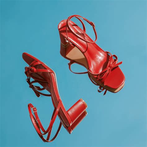 Red Vegan Leather Opened Toe Ankle Strappy Sandals With Chunky Heels