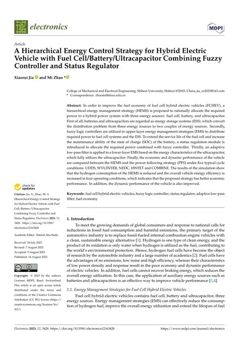 Pdf A Hierarchical Energy Control Strategy For Hybrid Electric Vehicle With Fuel Cellbattery