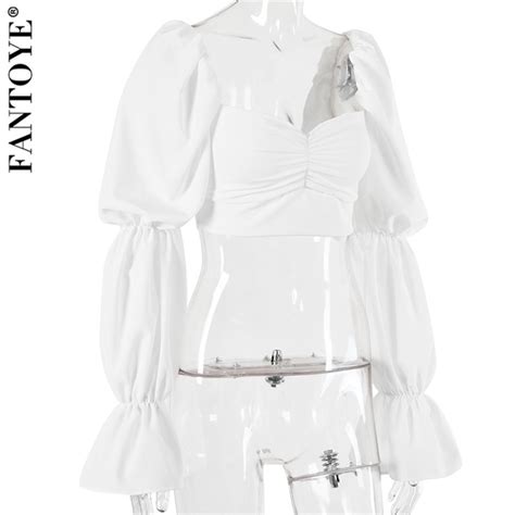 Summer Sexy Crop Tops Backless White Long Flare Sleeve Zipper Elegant