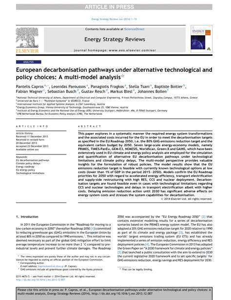 Pdf European Decarbonisation Pathways Under Alternative Technological