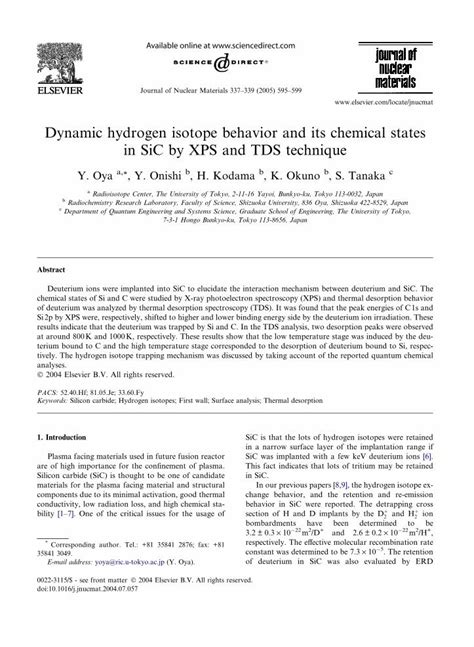 Pdf Dynamic Hydrogen Isotope Behavior And Its Chemical States In Sic