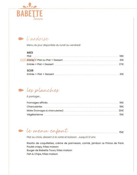 Babette à Tours Menu Et Photos