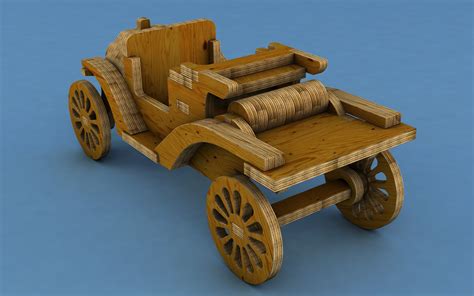 나무 복고풍 자동차 장난감 3d 모델 10 C4d Free3d