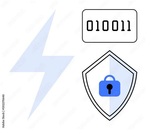 Shield With Padlock Representing Security Binary Code Highlighting Digital Data Energy Bolt