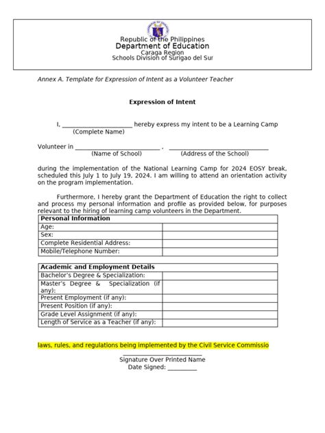 Nlc Form 1 Expression Of Intent For Lcv Pdf