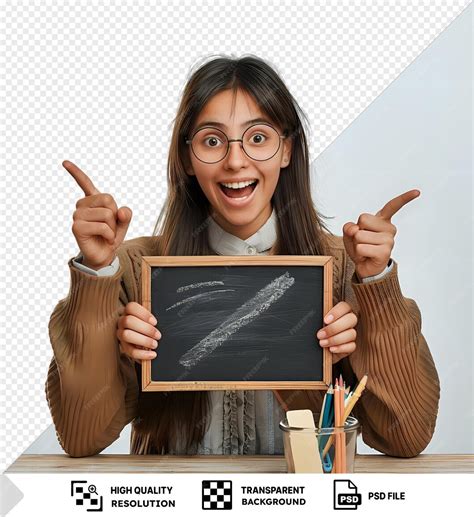 Premium Psd Psd Excited Young Female Teacher Wearing Glasses Holding