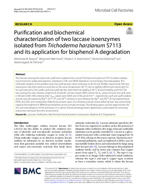 Pdf Purification And Biochemical Characterization Of Two Laccase