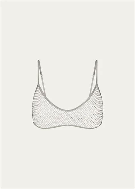 Swarovski X Skims Stretch Net Crystal Embellished Bralette Silver