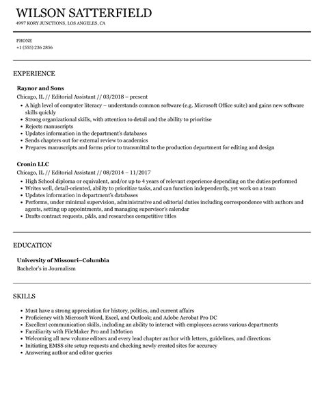 Editorial Assistant Resume Samples Velvet Jobs