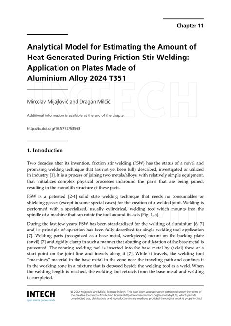 Pdf Analytical Model For Estimating The Amount Of Heat Generated During Friction Stir Welding