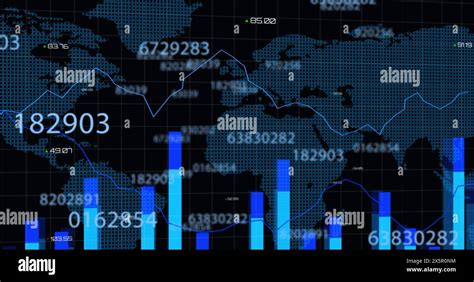 Image Of Changing Numbers Graphs Map On Grid Pattern Over Black