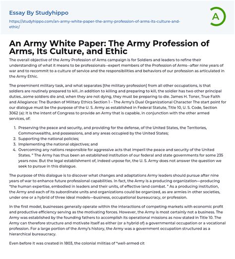 An Army White Paper The Army Profession Of Arms Its Culture And Ethic Essay Example