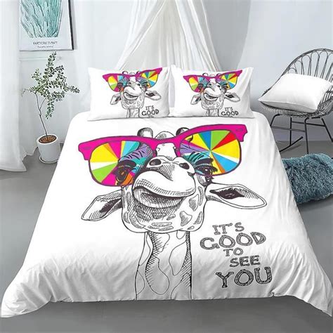 Housse De Couette Ado Garçon Fille D Dessin Animé Yeux Animal Girafe
