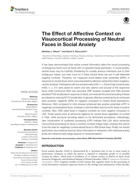 Pdf The Effect Of Affective Context On Visuocortical Processing Of Neutral Faces In Social Anxiety