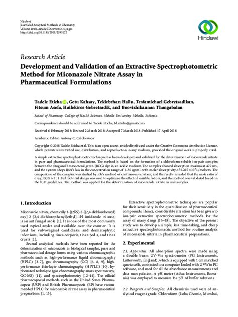 Pdf Development And Validation Of An Extractive Spectrophotometric Method For Miconazole