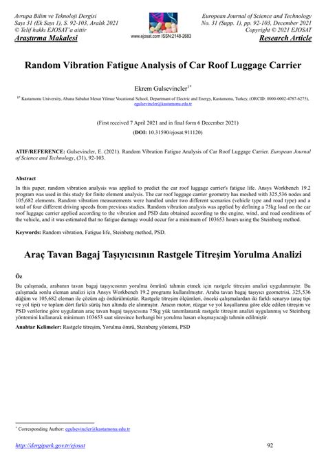 Pdf Random Vibration Fatigue Analysis Of Car Roof Luggage Carrier